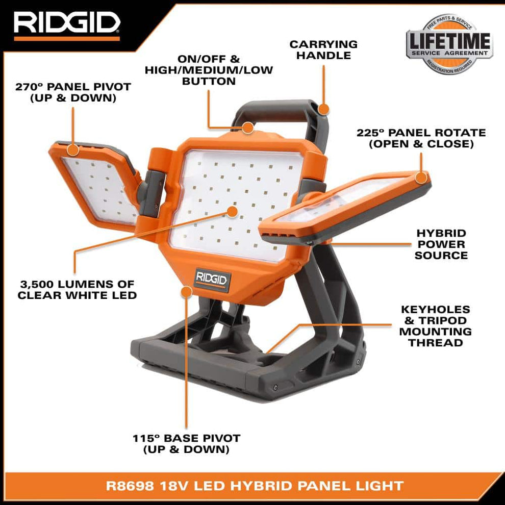 18V Cordless Hybrid LED Panel Light (Tool Only) – RIDGID Canada